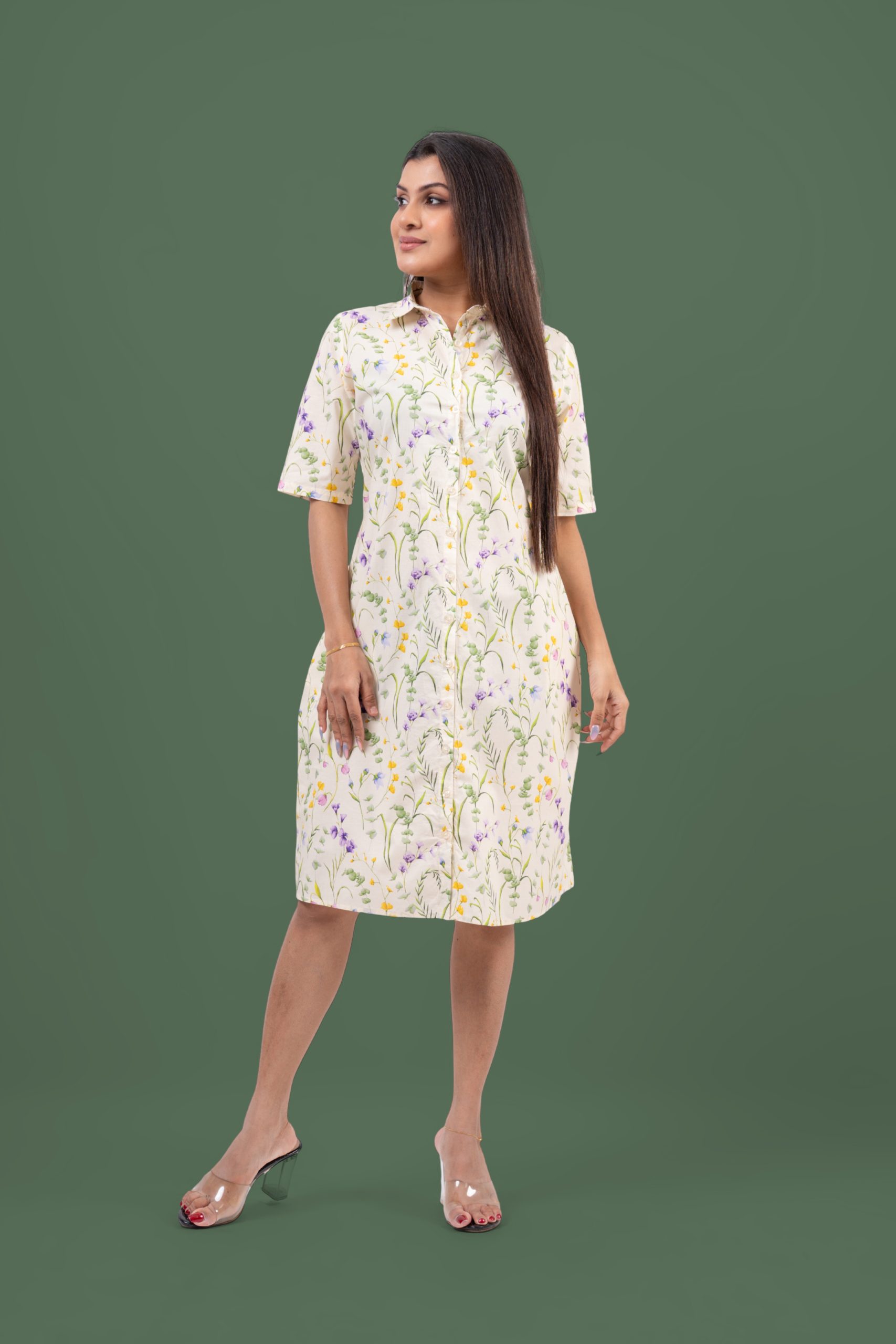 Floral Patterned Short Shirt Dress - La Vivente